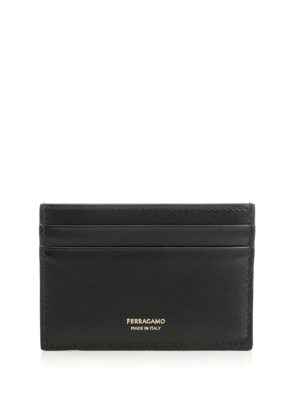 FERRAGAMO Leather Card Holder - Black