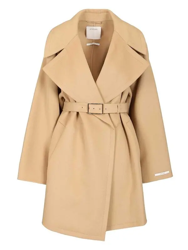 Sportmax Pure Wool Belted Coat With Notched Lapel