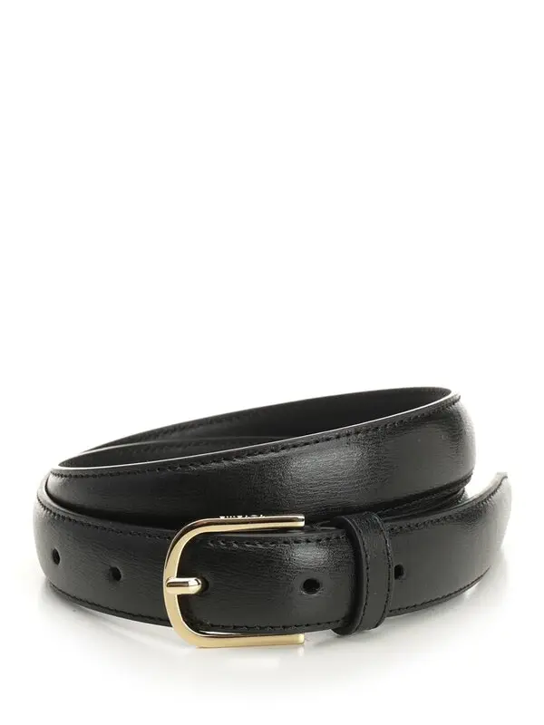 TOTEME Slim Leather Belt With Gold-tone Buckle - Black