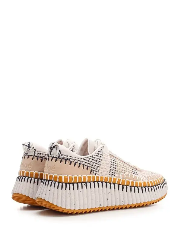 Chloé Nama Mixed Material Sneakers - Cream