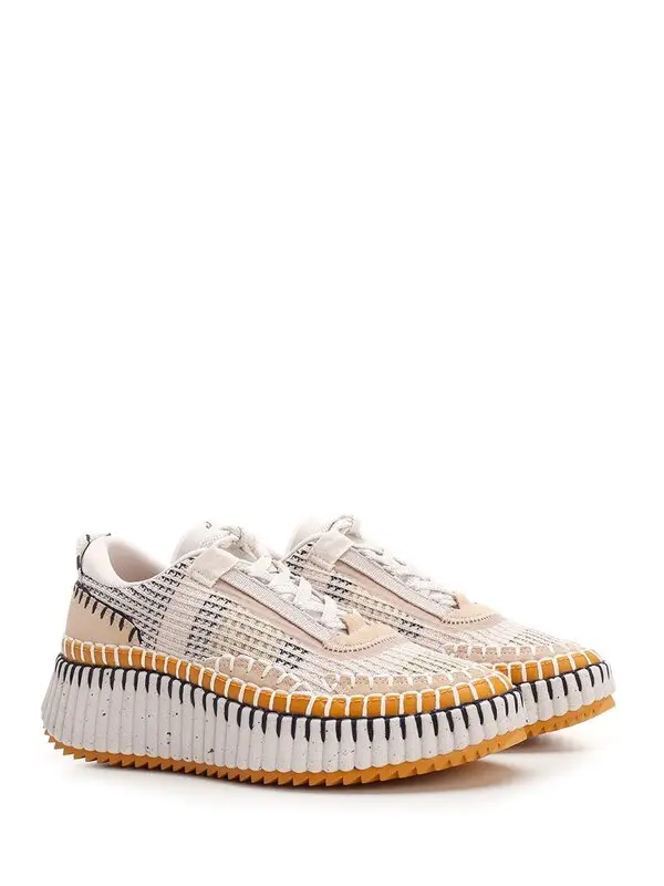 Chloé Nama Mixed Material Sneakers - Cream