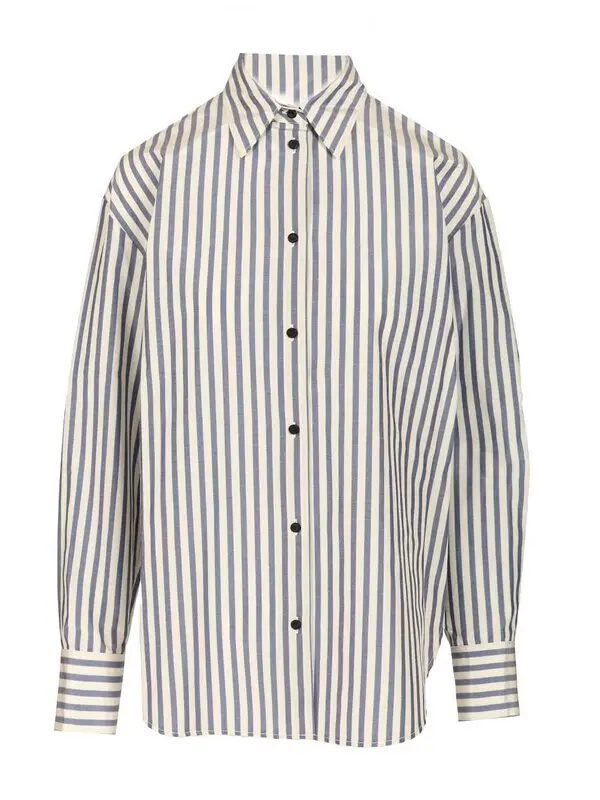 FORTE_FORTE Striped Cotton Blend Shirt - Blue