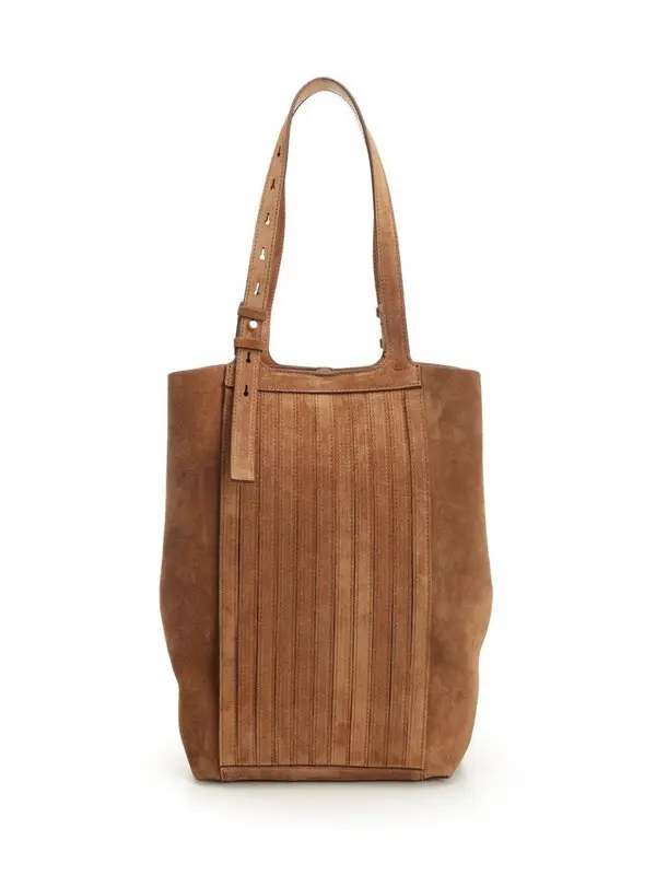 GOLDEN GOOSE 24/7 North South Suede Shoulder Bag With Fringe - Brown