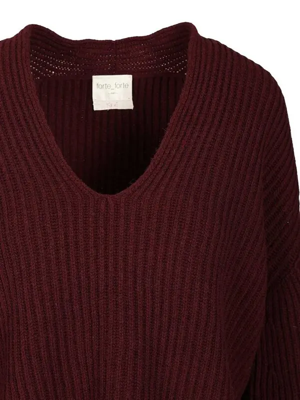 FORTE_FORTE Ribbed V-neck Sweater In Wool And Cashmere