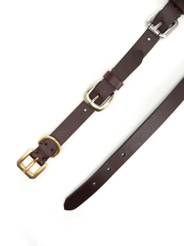 Etro Slim Leather Belt With Multiple Buckles - Brown