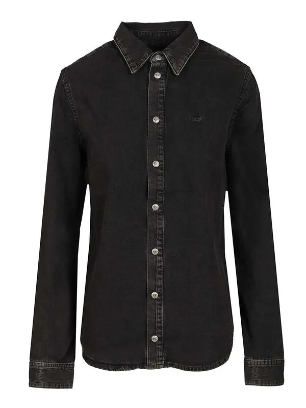 DIESEL® Denim Shirt With Embroidered Logo - Black