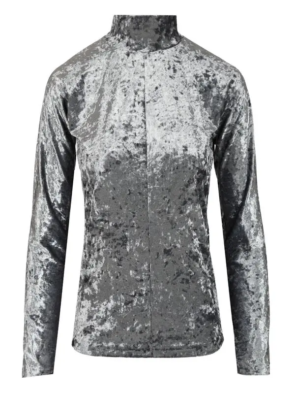 FORTE_FORTE Iridescent Stretch Velvet Turtleneck - Gray