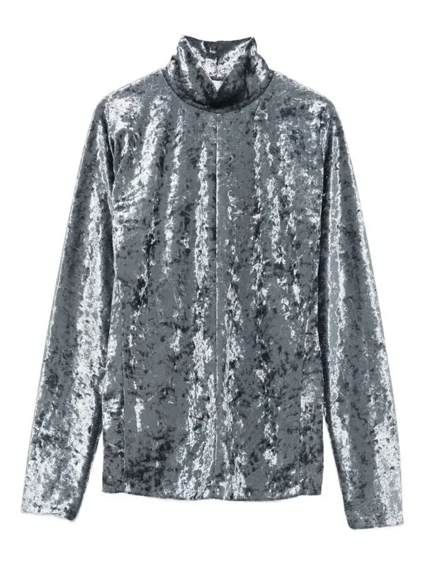 FORTE_FORTE Iridescent Stretch Velvet Turtleneck - Gray
