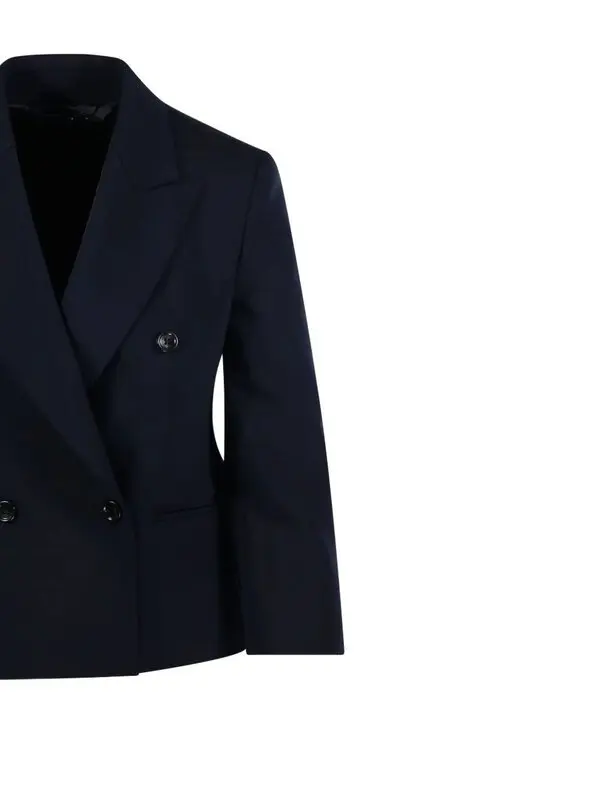 Max Mara Double-breasted Cropped Wool Canvas Blazer - Blue