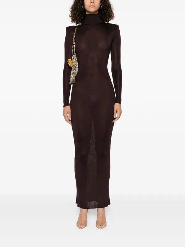 SELF-PORTRAIT Long Viscose Knit Dress With Removable Shoulder Straps