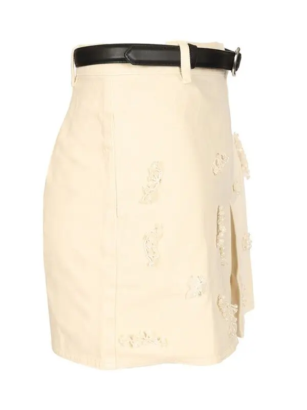 SELF-PORTRAIT Beaded Floral Denim Mini Skirt