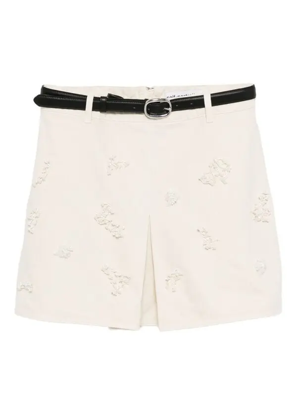 SELF-PORTRAIT Beaded Floral Denim Mini Skirt