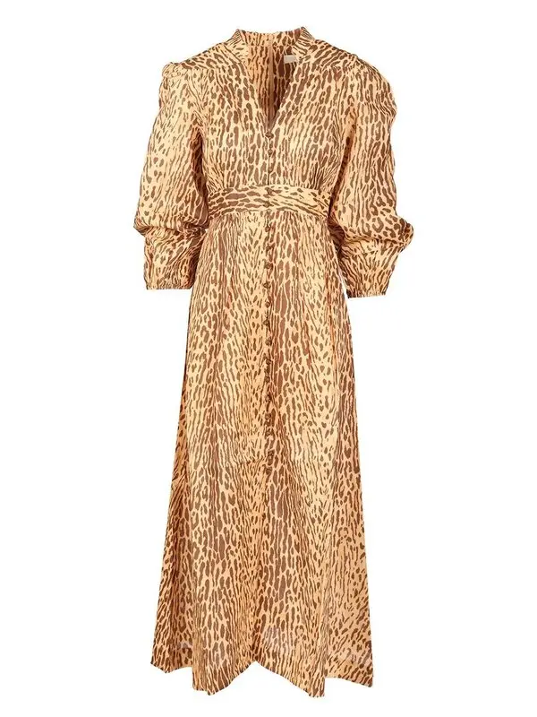 Zimmermann Leopard Print V-neck Midi Dress