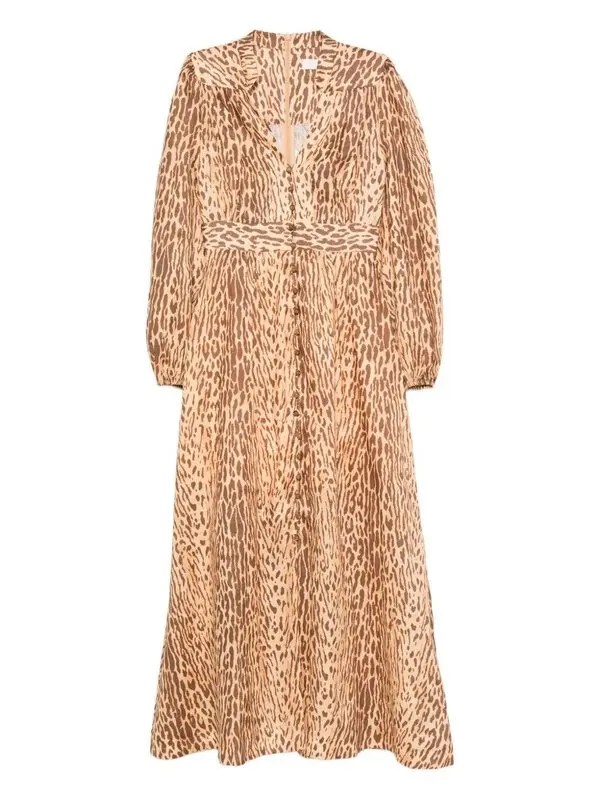 Zimmermann Leopard Print V-neck Midi Dress