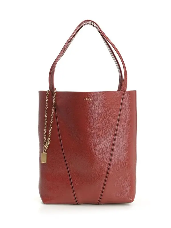 Chloé Spin Large Hammered Leather Tote Bag - Brown