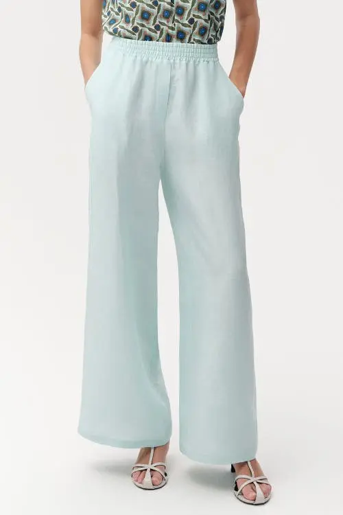 EXQUISE Elasticated Waist Linen Blend Trousers