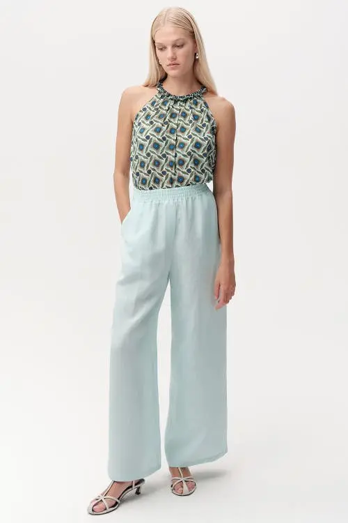 EXQUISE Elasticated Waist Linen Blend Trousers