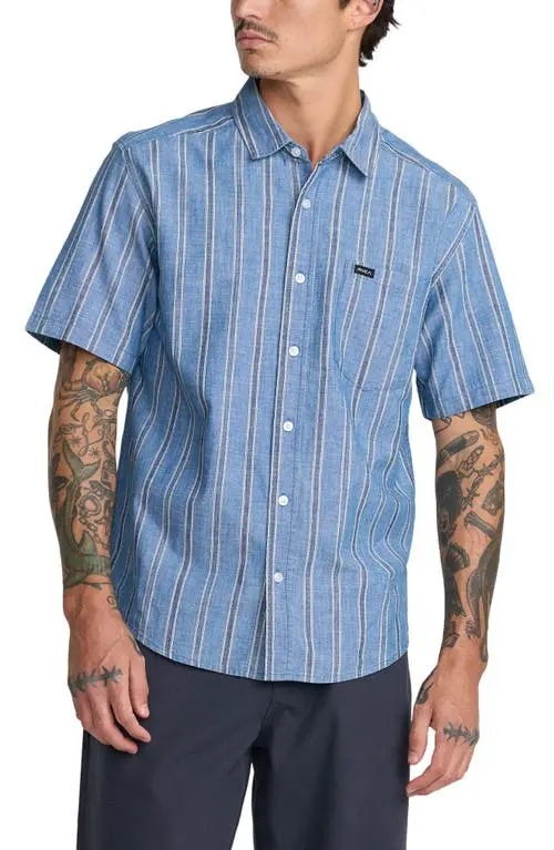 Rvca Denim Days Stripe Short Sleeve Button-up Shirt