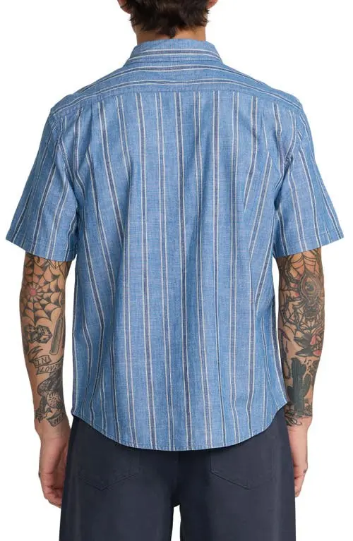 Rvca Denim Days Stripe Short Sleeve Button-up Shirt