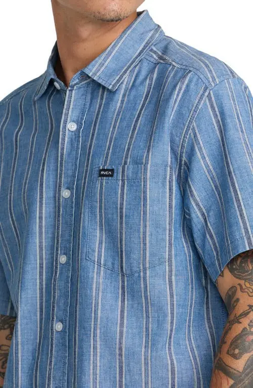 Rvca Denim Days Stripe Short Sleeve Button-up Shirt