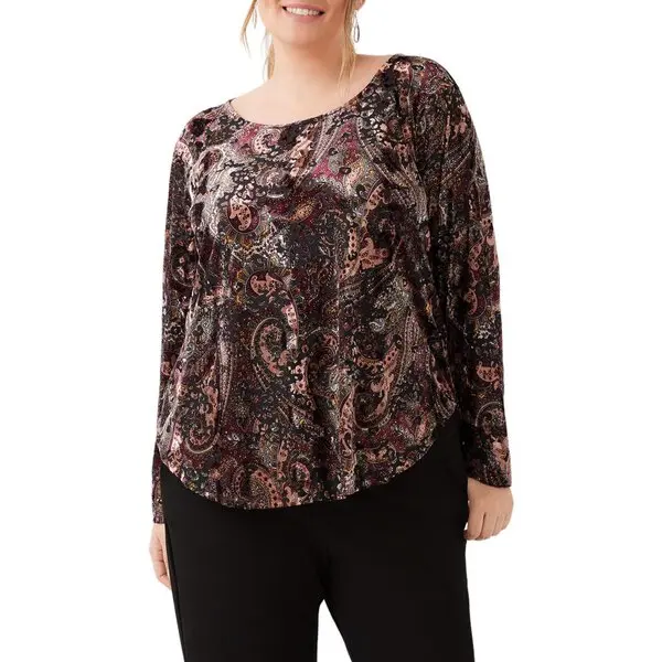 Karen Kane Velvet Burnout Shirttail Top - Print