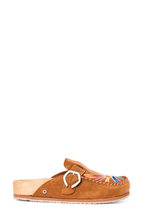Minnetonka Embroidered Buckle Clogs
