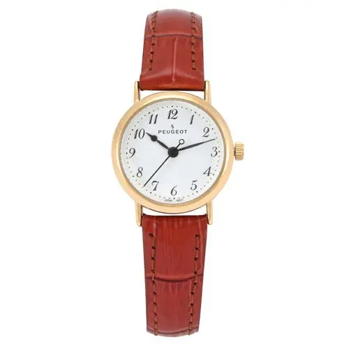 PEUGEOT Round Case Leather Watch 27mm - Brown