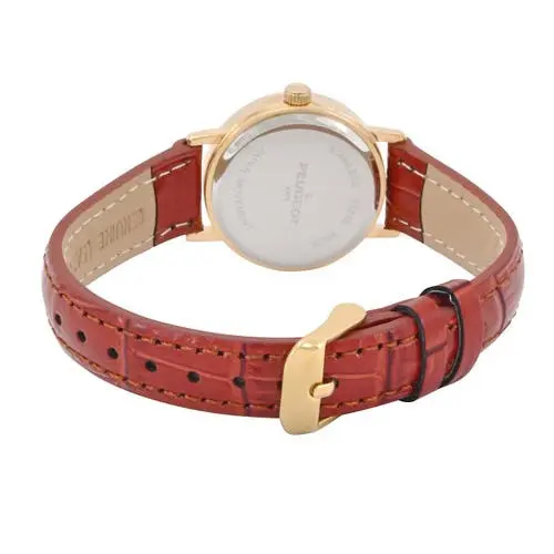 PEUGEOT Round Case Leather Watch 27mm - Brown