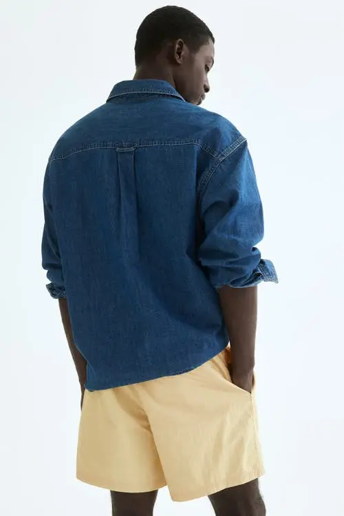 H&M Relaxed-fit Cotton Blend Shorts With Embroidered Detail