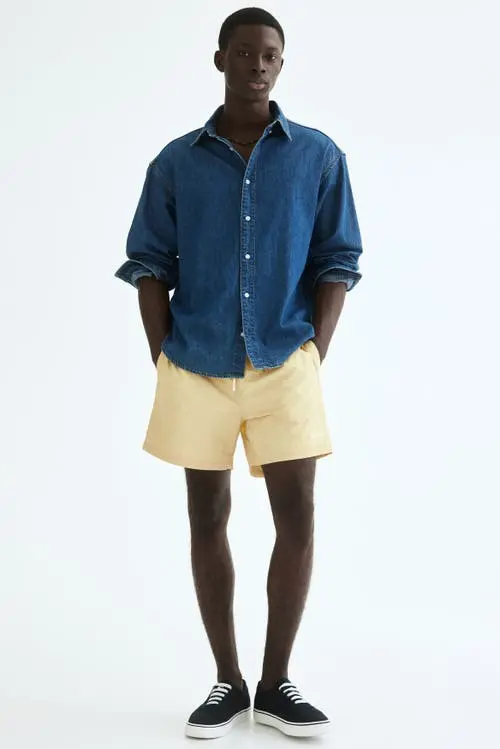 H&M Relaxed-fit Cotton Blend Shorts With Embroidered Detail
