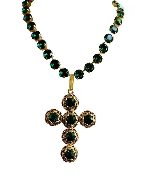 LAURA GRAY Italian Gold & Crystal Cross Pendant Necklace - White