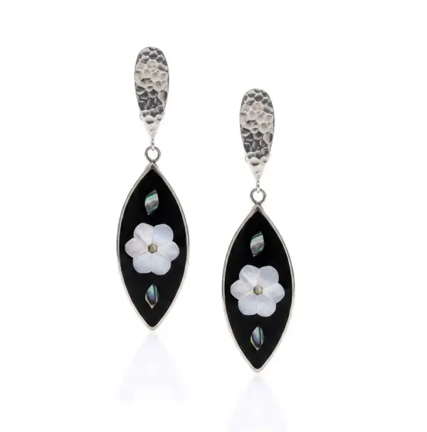 JAREDJAMIN Silver / Black Esperanza Upcycled Inlaid Onyx & Mother-of-pearl Clip-on Earrings - Silver/black