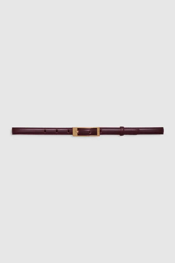 ANINE BING Smooth Leather Slim Belt With Gold Tone Buckle - Fig