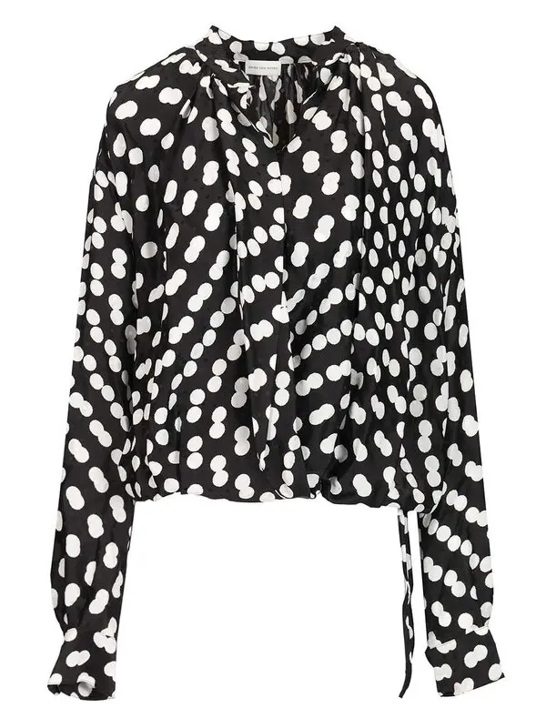 Dries Van Noten Polka Dot Jacquard Satin Draped Blouse