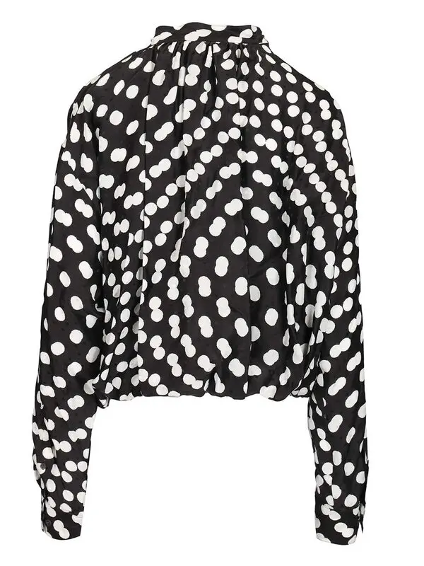 Dries Van Noten Polka Dot Jacquard Satin Draped Blouse