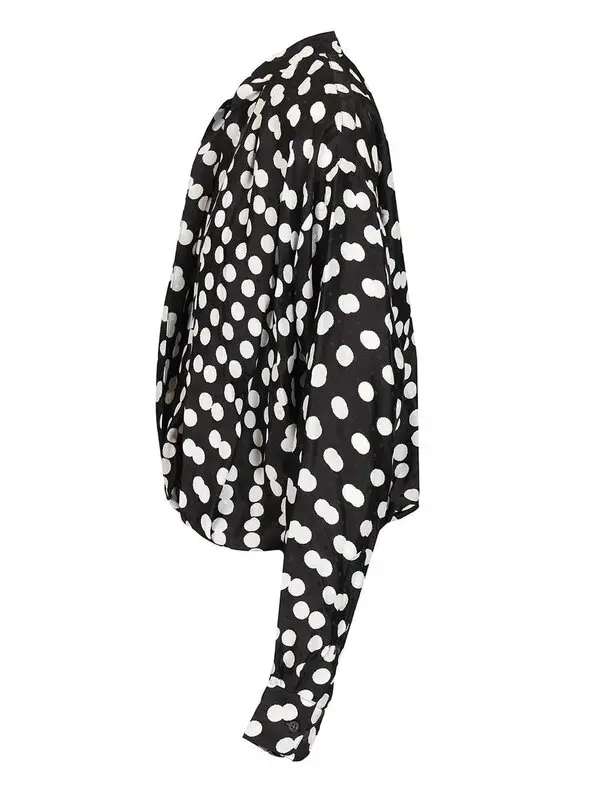 Dries Van Noten Polka Dot Jacquard Satin Draped Blouse