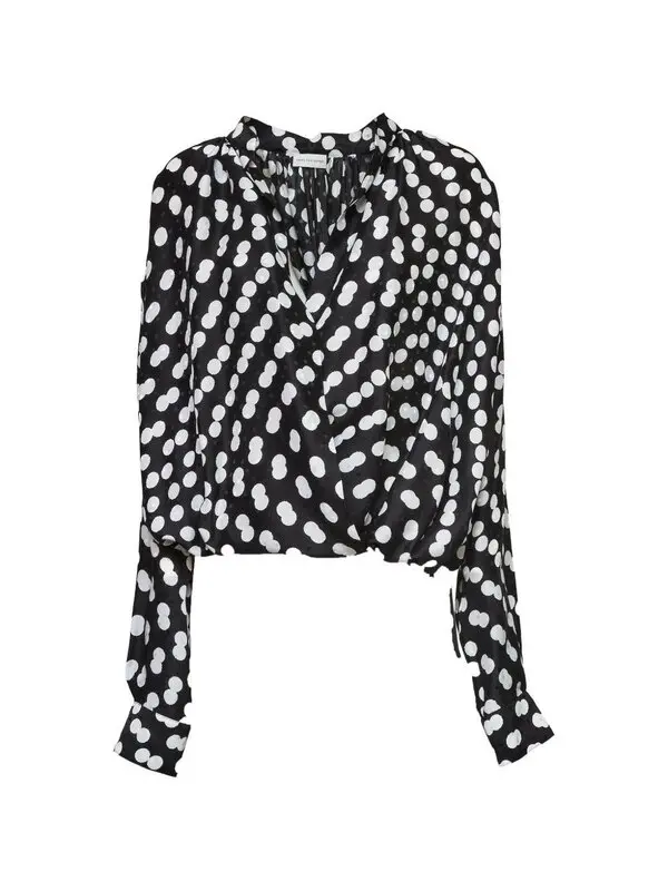 Dries Van Noten Polka Dot Jacquard Satin Draped Blouse