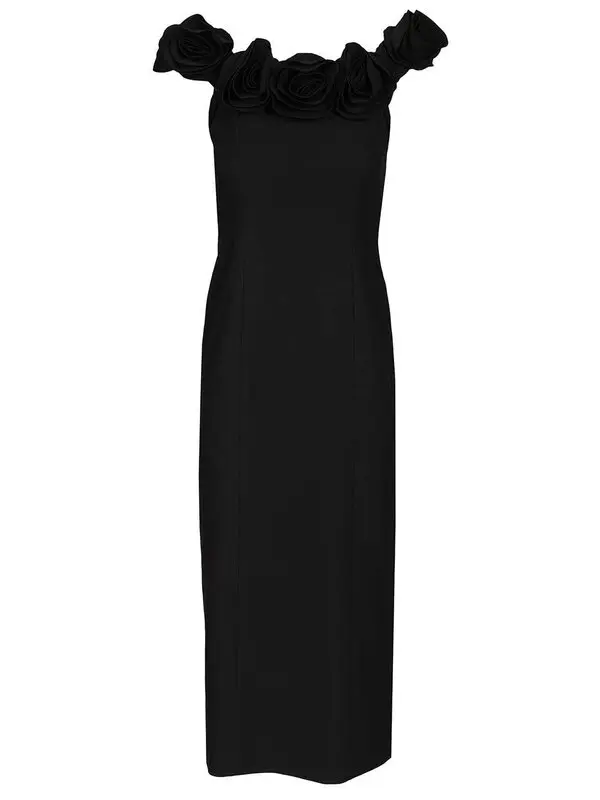 ROTATE BY BIRGER CHRISTENSEN Crepe Midi Dress With Floral Print - Black