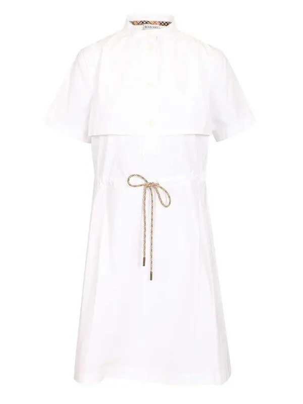 Burberry Cotton Poplin Dress With Check Drawstring - White
