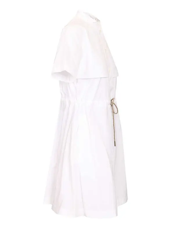 Burberry Cotton Poplin Dress With Check Drawstring - White