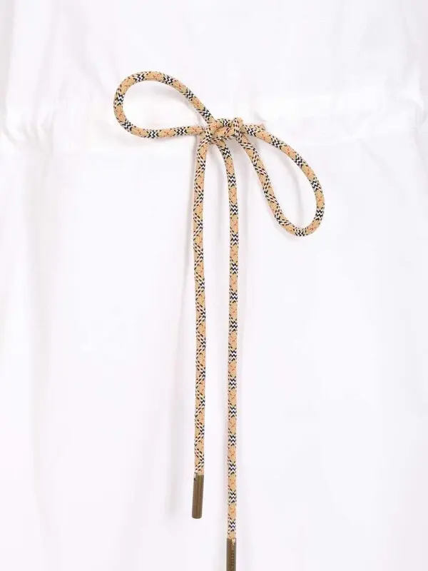 Burberry Cotton Poplin Dress With Check Drawstring - White