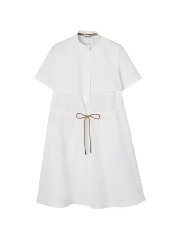 Burberry Cotton Poplin Dress With Check Drawstring - White
