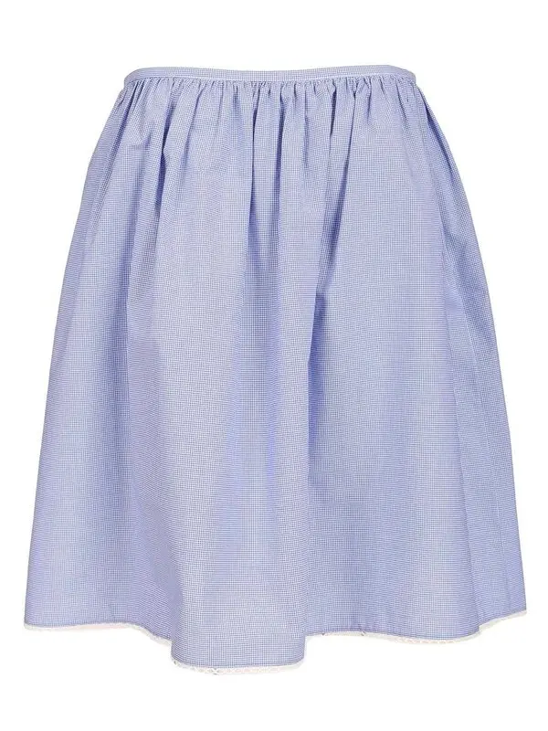 Miu Miu Flared Gingham Skirt With Embroidered Hem And Logo