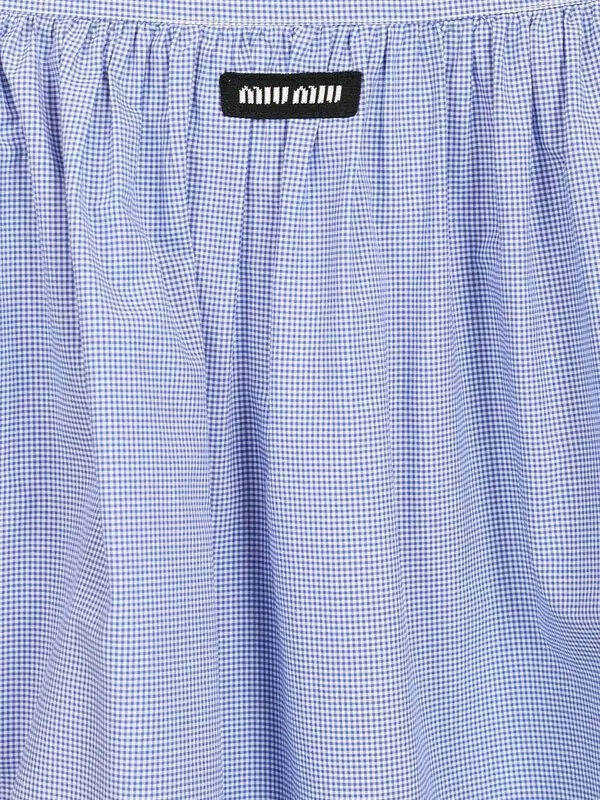 Miu Miu Flared Gingham Skirt With Embroidered Hem And Logo