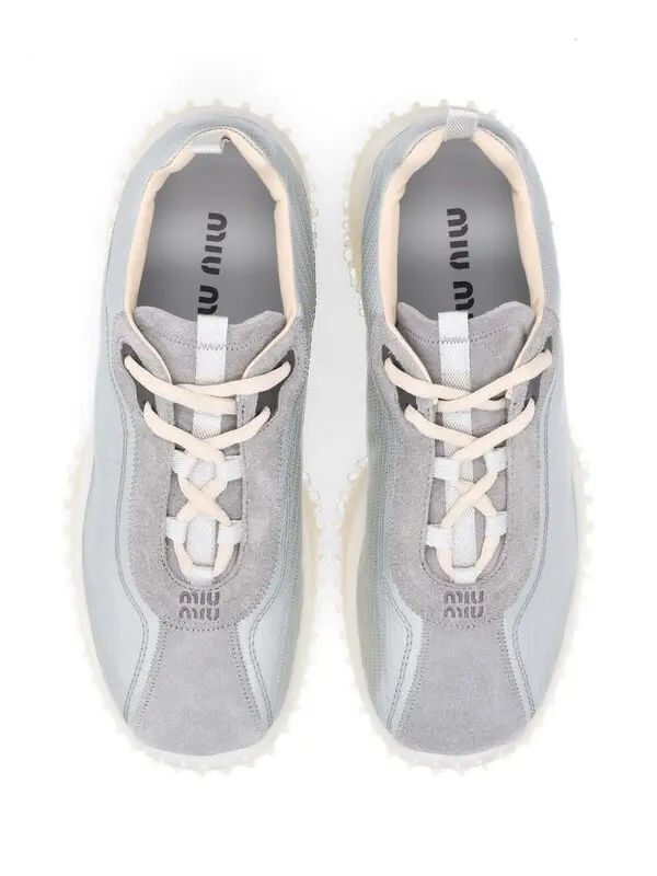 Miu Miu Bubble Sole Lace-up Technical Fabric Sneakers - Gray