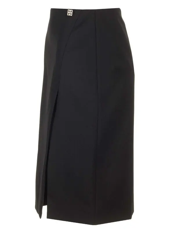 Givenchy Grain De Poudre Wool Midi Skirt With 4g Hardware