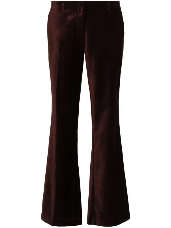 FORTE_FORTE Cotton Viscose Stretch Velvet Trumpet Shaped Pants - Brown