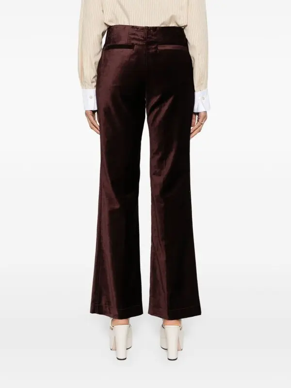 FORTE_FORTE Cotton Viscose Stretch Velvet Trumpet Shaped Pants - Brown