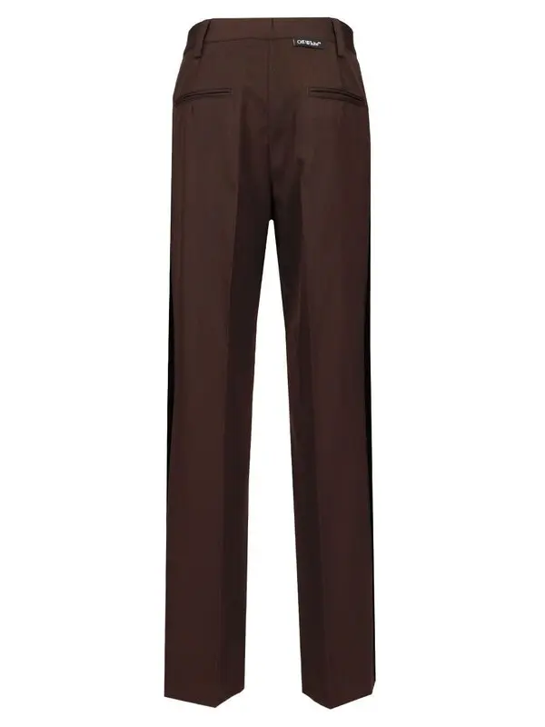 Off-White Wool Wide Leg Trousers With Tonal Side Band