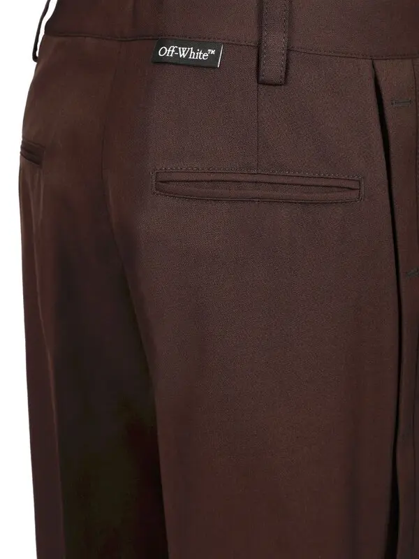 Off-White Wool Wide Leg Trousers With Tonal Side Band